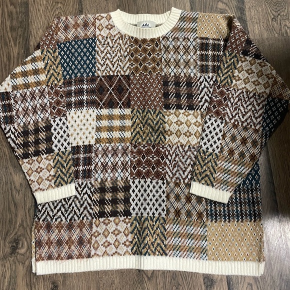 Vintage | Sweaters | Vintage Neutral Multi Pattern Square Design Crew ...